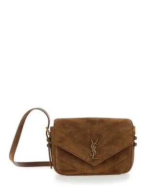 Saint Laurent Bo Loulou L Strao 7 Suede And Satin Calfskin Shoulder Bag - Brown