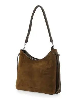 Phoebe Philo Medium Shoulder Bag With Adjustable Strap And Belt In Suede - Brown