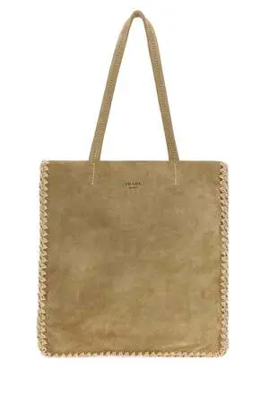 Prada Khaki Suede Large Shopping Bag - Green
