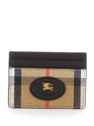 Burberry Highlands' Beige Cardholder With Check Motif In Cotton And Viscose - Multicolor