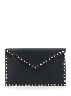 VALENTINO GARAVANI Black Clutch With Envelope Design And Rockstud Decoration In Leather For - Multicolor
