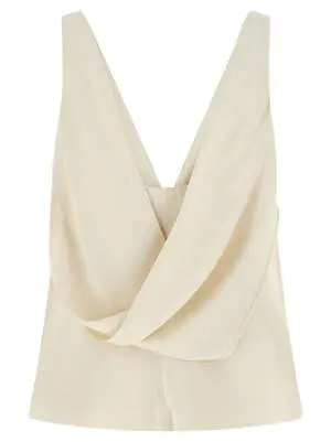 Brunello Cucinelli Sleeveless Draped Neck Top - White