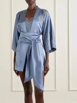 Carine Gilson Lace-embroidered Silk-satin Robe