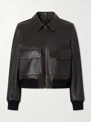 NILI LOTAN Redley Leather Bomber Jacket - Black