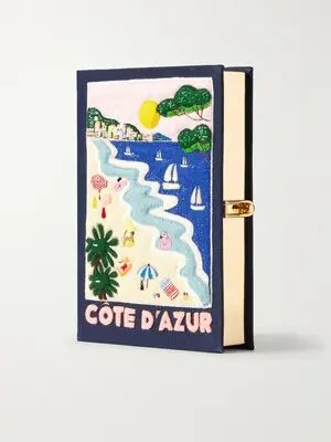 OLYMPIA LE-TAN OLYMPIA LE-TAN Cote D'Azur Embroidered Canvas Clutch Blue