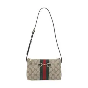 Gucci Gg Fabric Crossbody Bag With Web Tape Detail - Cream