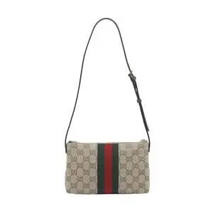 Gucci Gg Monogram Web Detail Crossbody Bag - Cream