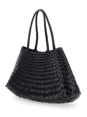 Dragon Diffusion Santa Croce Leather Crossbody Bag With Intreccio Design - Black