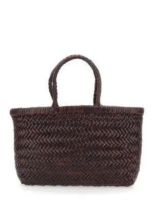 Dragon Diffusion Gora' Handbag With Woven Motif In Leather For - Brown