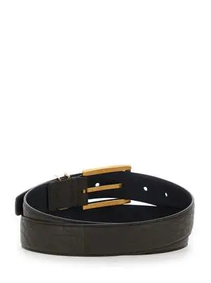 Saint Laurent Lambskin Belt With Buckle And Monogram Detail - Multicolor