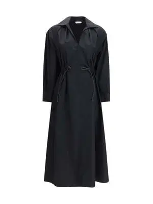Max Mara Pedaggi Midi Dress In Cotton Poplin - Black