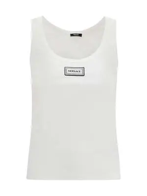 Versace Ribbed Stretch Cotton Tank Top - White