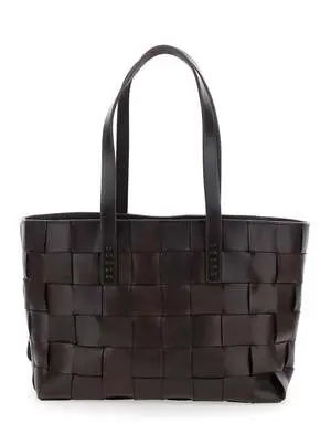Dragon Diffusion Woven Leather Double Handle Shopping Bag - Brown
