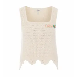Chloé Cropped Crochet Knit Top With Appliqué Logo - White