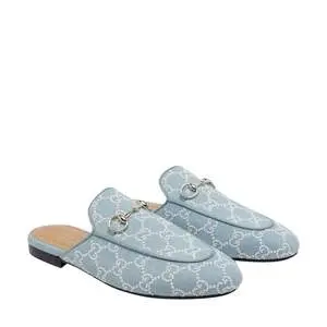 Gucci Princetown Slippers With Pearls In Gg Denim