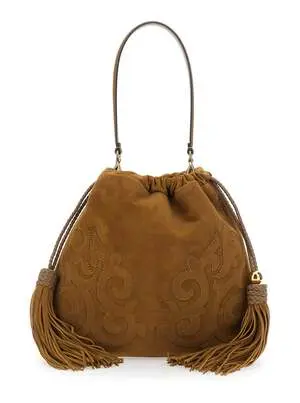 Etro Suede Shoulder Bag With Tassels - Cream