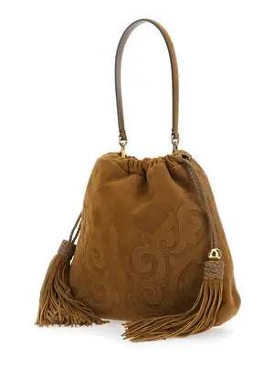 Etro Suede Shoulder Bag With Tassels - Cream