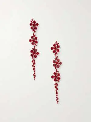 Simone Rocha Floral Drip Crystal-embellished Silver-tone Earrings - Crimson