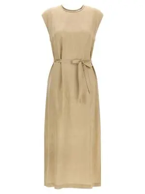 Peserico Fluid Viscose Midi Dress With Belt - Cream