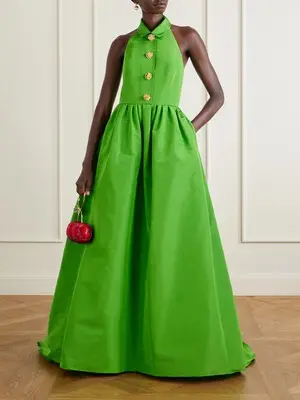 Carolina Herrera Halterneck Embellished Silk-faille Gown
