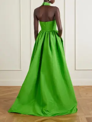 Carolina Herrera Halterneck Embellished Silk-faille Gown