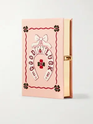 OLYMPIA LE-TAN Good Luck" Embroidered Book Clutch - Pink