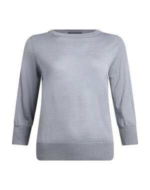ARAGONA ARAGONA Merino Wool Mock Neck 3/4 Sleeve Sweater Grey