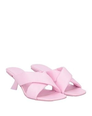 FERRAGAMO Lambskin Square Toe Geometric Heel Sandals - Pink
