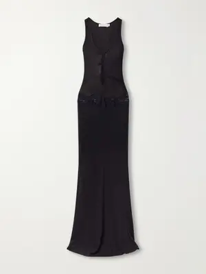 Christopher Esber Ribbed-detail Lace-trimmed Jersey Midi Dress - Black