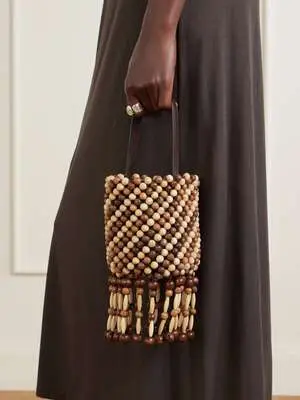Rabanne Beaded Mini Wood Shoulder Bag
