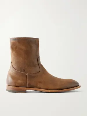 Officine Creative Waxed Suede Biker Boots - Brown