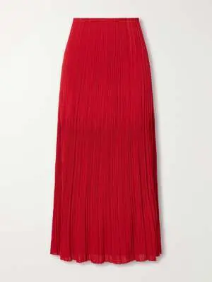 Balmain Plissé-crepe Midi Skirt - Red