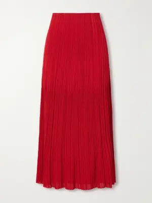 Balmain Pleated Midi Skirt - Red
