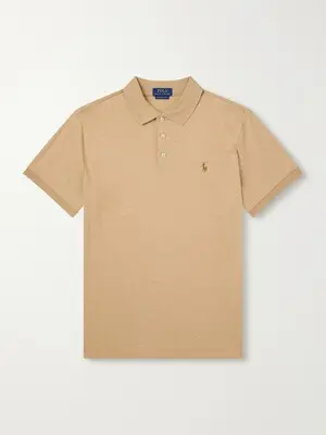 Polo Ralph Lauren Logo-embroidered Cotton-jersey Polo Shirt - Neutrals