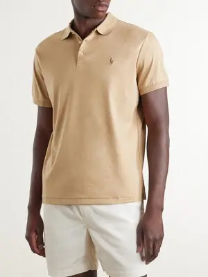 Polo Ralph Lauren Logo-embroidered Cotton-jersey Polo Shirt - Neutrals