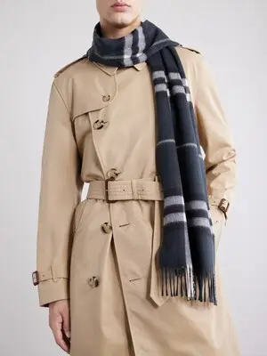 Burberry Fringed Checked Cashmere Scarf - Green