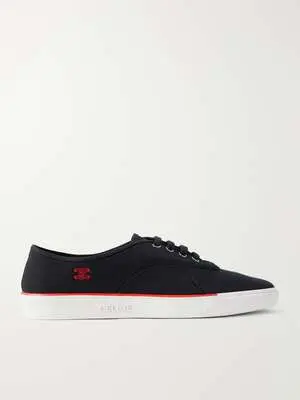 Celine Logo-detailed Suede-trimmed Canvas Sneakers - Black