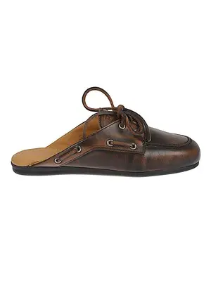 POSA Boat Loafer Leather Mules - Brown