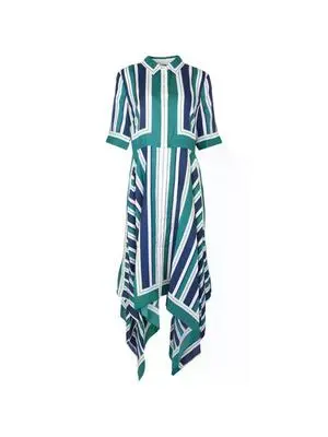 Simkhai Abrielle Striped Handkerchief-hem Midi Dress - Green