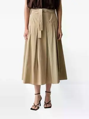 VICOLO Pleated Belted Midi Skirt - Neutrals
