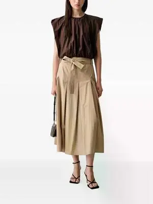 VICOLO Pleated Belted Midi Skirt