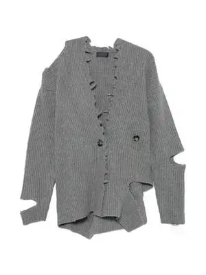 HAIKURE Distressed Ribbed-knit Cardigan - Grey