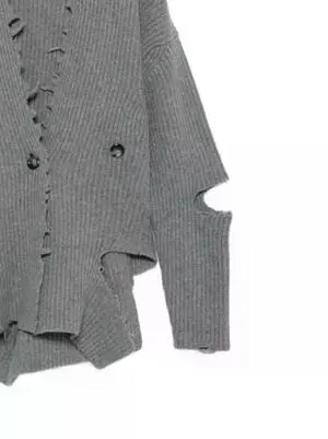 HAIKURE Distressed Ribbed-knit Cardigan