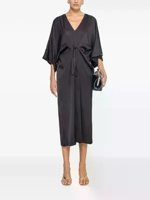 NISSA Drawstring Viscose Midi Dress - Black