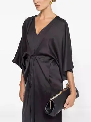NISSA Drawstring Viscose Midi Dress - Black
