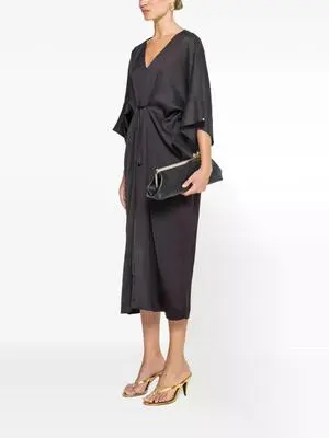 NISSA Drawstring Viscose Midi Dress - Black