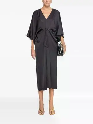 NISSA Drawstring Viscose Midi Dress - Black