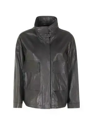 Emporio Armani Flap-pocket Leather Jacket - Grey