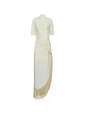 TALLER MARMO Athena Fringe-trimmed Midi Dress - Neutrals