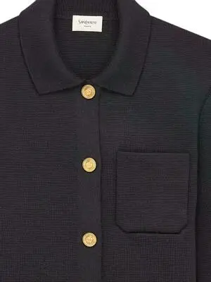 Saint Laurent Wool Polo Cardigan With Cassandre Medallion Buttons - Black